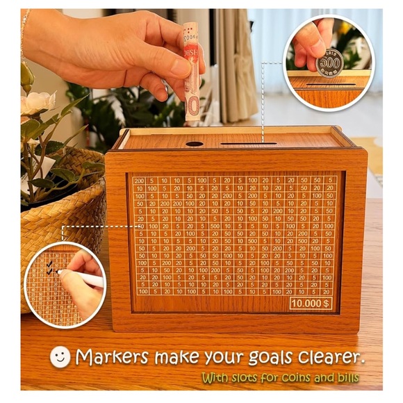 Storage & Organization | Wooden Savings Box With Goal Markers | Poshmark